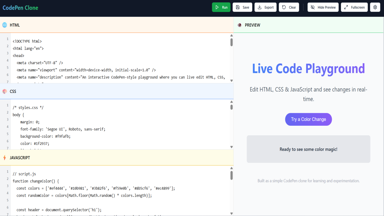 React JS CodePen Clone: Online Code Editor with Live Preview